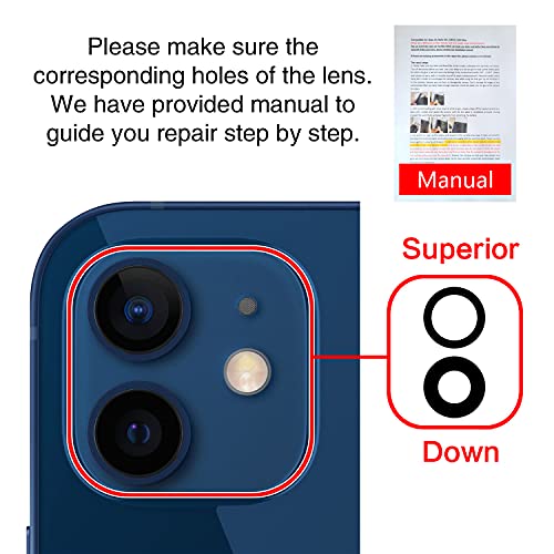 2PCS ASDAWN Back Camera Lens Glass Replacement for iPhone 12 and 12 Mini All Carriers,Rear Camera Lens Glass Replacement with Free Lens Film + Installation Manual + Repair Tool Set