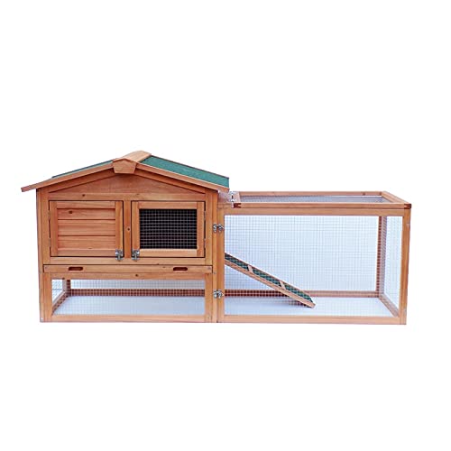 HJL Habitat Supplies Warehouse 61Inch Waterproof Two-Tier Wooden Rabbit Hutch Cage Chicken Coop House Bunny Hen Pet Animal Backyard Completely Friendly (Color : Natural)