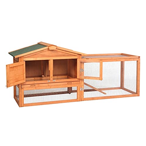 HJL Habitat Supplies Warehouse 61Inch Waterproof Two-Tier Wooden Rabbit Hutch Cage Chicken Coop House Bunny Hen Pet Animal Backyard Completely Friendly (Color : Natural)