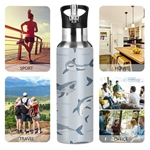 TropicalLife Insulated Water Bottle Sharks Animal Pattern Water Bottle with Straw Stainless Steel Bottle Vacuum Insulated Tumblers for School Sports