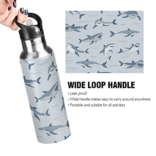 TropicalLife Insulated Water Bottle Sharks Animal Pattern Water Bottle with Straw Stainless Steel Bottle Vacuum Insulated Tumblers for School Sports