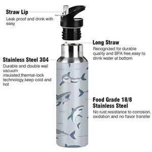 TropicalLife Insulated Water Bottle Sharks Animal Pattern Water Bottle with Straw Stainless Steel Bottle Vacuum Insulated Tumblers for School Sports