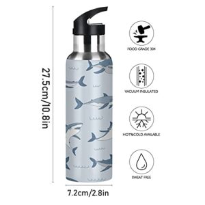 TropicalLife Insulated Water Bottle Sharks Animal Pattern Water Bottle with Straw Stainless Steel Bottle Vacuum Insulated Tumblers for School Sports