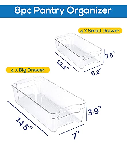 Utopia Home Value Pack of 6 Pc (5 Drawers, 1 Egg Holding Tray) and 8 Pc Pantry Organizers (4 Large, 4 Small Drawers)- Plastic Organizers for Freezers