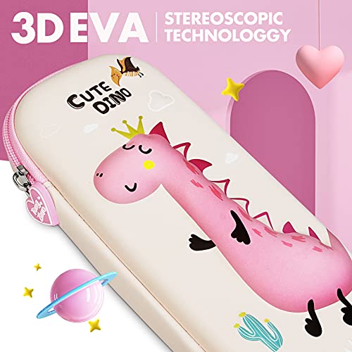 Unicorn Pencil Case for Kids Girls,3D EVA Cute Pencil Pouch,Medium Capacity Portable Multifunction Pen Bag for Girls Kids Teen (Cute Dino)