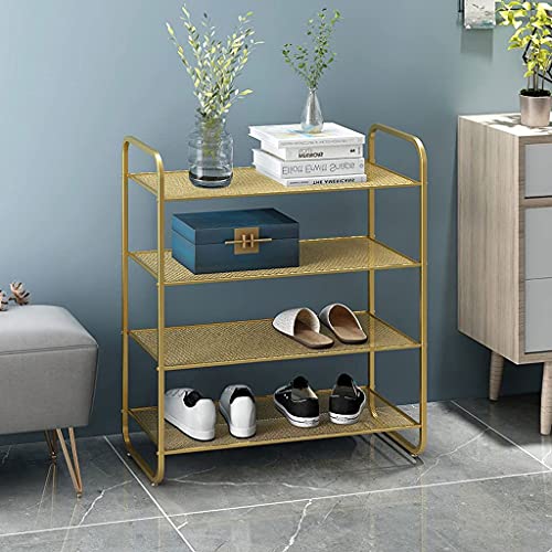 RETYOVE Simple 4-Tier Shoe Rack,Heavy Duty Home Hallway Metal Shoe Rack Storage Organizer,Free Standing Shoe Shelf for Entryway for 12-16 Pairs of Shoes Gold