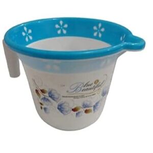 Floral Plastic Printed Modern Bathroom Medium Size Heavy Blue Mug for Shower, Bathtub, Bucket, Capacity 1.5Litre (1)