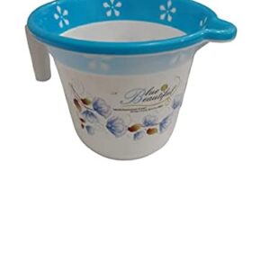 Floral Plastic Printed Modern Bathroom Medium Size Heavy Blue Mug for Shower, Bathtub, Bucket, Capacity 1.5Litre (1)