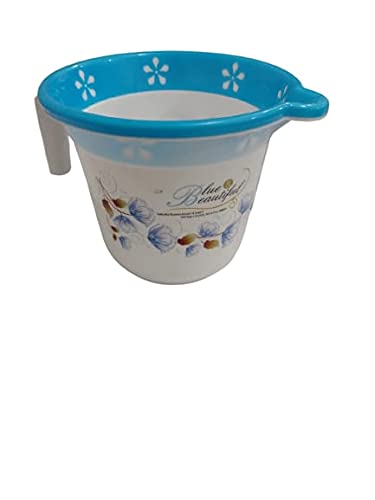 Floral Plastic Printed Modern Bathroom Medium Size Heavy Blue Mug for Shower, Bathtub, Bucket, Capacity 1.5Litre (1)