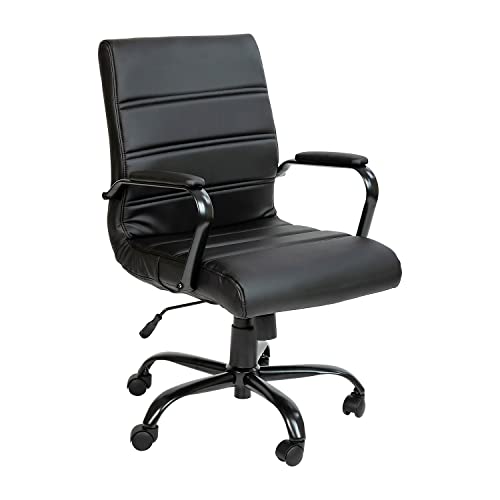 Flash Furniture Whitney Mid-Back Desk Chair - Black LeatherSoft Executive Swivel Office Chair with Black Frame - Swivel Arm Chair