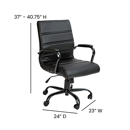 Flash Furniture Whitney Mid-Back Desk Chair - Black LeatherSoft Executive Swivel Office Chair with Black Frame - Swivel Arm Chair