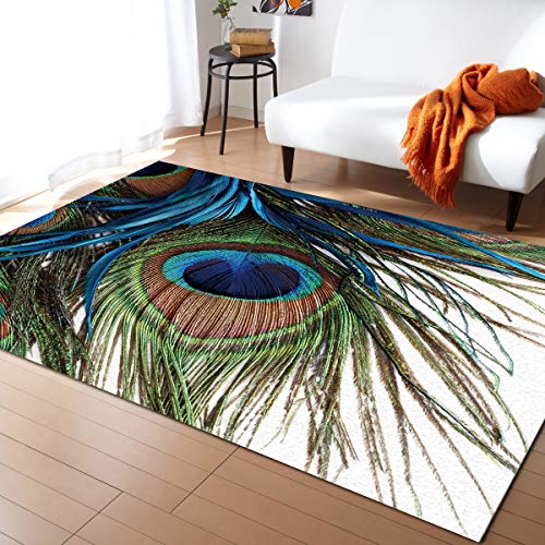 Area Rug for Bedroom Living Room- Elegant Peacock Feather Abstract 3D Painting Art Contemporary Floor Carpet Comfy Runner Rug Nursery Playmats Home Decor Mat, 5'x8'