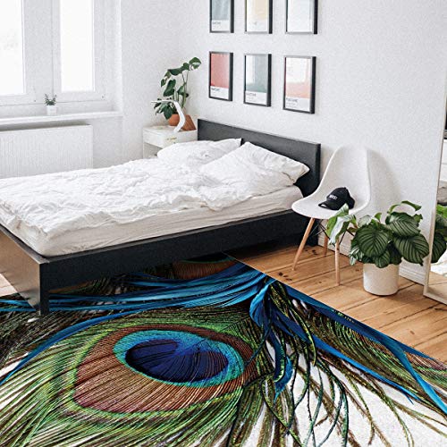 Area Rug for Bedroom Living Room- Elegant Peacock Feather Abstract 3D Painting Art Contemporary Floor Carpet Comfy Runner Rug Nursery Playmats Home Decor Mat, 5'x8'