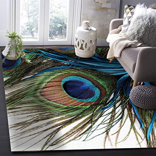 Area Rug for Bedroom Living Room- Elegant Peacock Feather Abstract 3D Painting Art Contemporary Floor Carpet Comfy Runner Rug Nursery Playmats Home Decor Mat, 5'x8'