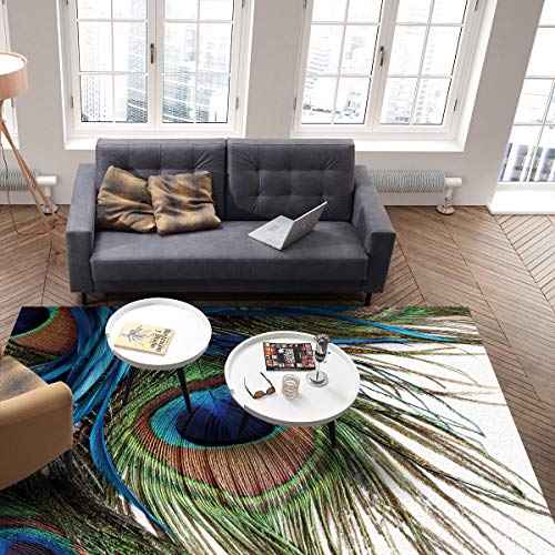 Area Rug for Bedroom Living Room- Elegant Peacock Feather Abstract 3D Painting Art Contemporary Floor Carpet Comfy Runner Rug Nursery Playmats Home Decor Mat, 5'x8'