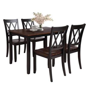 Harper & Bright Designs Dining Table Set, 5 Piece Kitchen Dining Table Set, Wooden Dining Table and Chair Set, Kitchen Dining Room Furniture (Black+Cherry)