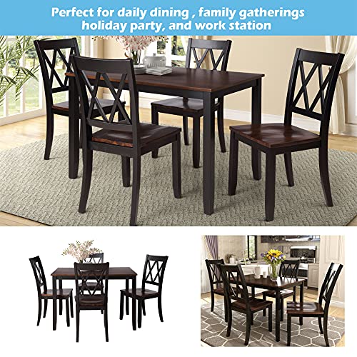 Harper & Bright Designs Dining Table Set, 5 Piece Kitchen Dining Table Set, Wooden Dining Table and Chair Set, Kitchen Dining Room Furniture (Black+Cherry)