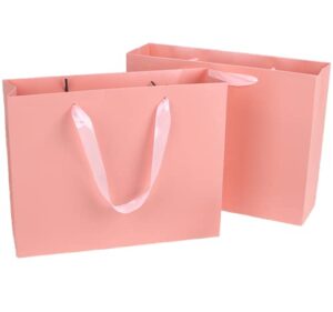 dasofine pink gift bags, 12pcs 10.86'' × 3.14'' × 8.5'' small paper bags with handle, party favor gift bags, shopping bags bulk crafts retail goodies bags