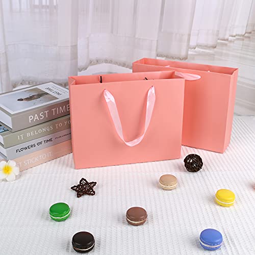 Dasofine Pink Gift Bags, 12pcs 10.86'' × 3.14'' × 8.5'' Small Paper Bags with Handle, Party Favor Gift Bags, Shopping Bags Bulk Crafts Retail Goodies Bags