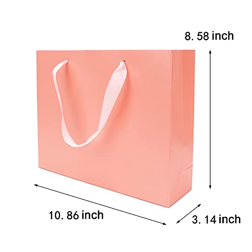 Dasofine Pink Gift Bags, 12pcs 10.86'' × 3.14'' × 8.5'' Small Paper Bags with Handle, Party Favor Gift Bags, Shopping Bags Bulk Crafts Retail Goodies Bags