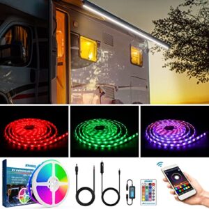 kohree 20ft rv awning led light kit, rgb dimmable waterproof 12v strip exterior lighting with app/remote control, for party camper motorhome travel trailer (white & multi-color)