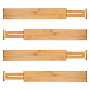 dicobee bamboo kitchen drawer dividers organizers, (large (17"-22")) expandable drawer organizer, adjustable bamboo dividers for kitchen drawers, dresser, bedroom, bathroom, and office, 4 pack