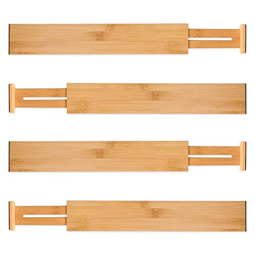 DICOBEE Bamboo Kitchen Drawer Dividers Organizers, (Large (17"-22")) Expandable Drawer Organizer, Adjustable Bamboo Dividers For Kitchen Drawers, Dresser, Bedroom, Bathroom, and Office, 4 Pack