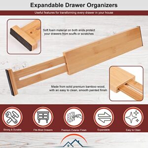 DICOBEE Bamboo Kitchen Drawer Dividers Organizers, (Large (17"-22")) Expandable Drawer Organizer, Adjustable Bamboo Dividers For Kitchen Drawers, Dresser, Bedroom, Bathroom, and Office, 4 Pack