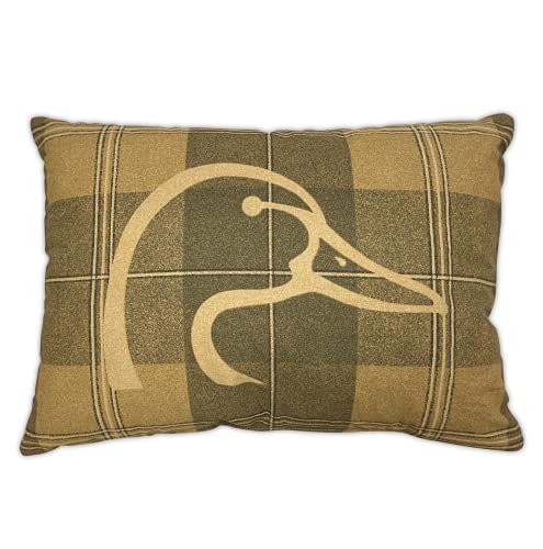 Boston Linen Company Ducks Unlimited DU Plaid Polycotton Oblong Pillow - Throw Pillow for Couch & Bed - Soft & Comfortable Duck Pillow - Indoor/Outdoor Decorative Pillow - Brown (14 x 20)