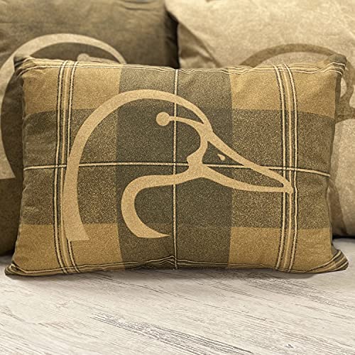 Boston Linen Company Ducks Unlimited DU Plaid Polycotton Oblong Pillow - Throw Pillow for Couch & Bed - Soft & Comfortable Duck Pillow - Indoor/Outdoor Decorative Pillow - Brown (14 x 20)