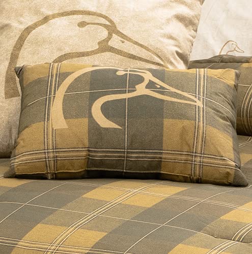 Boston Linen Company Ducks Unlimited DU Plaid Polycotton Oblong Pillow - Throw Pillow for Couch & Bed - Soft & Comfortable Duck Pillow - Indoor/Outdoor Decorative Pillow - Brown (14 x 20)