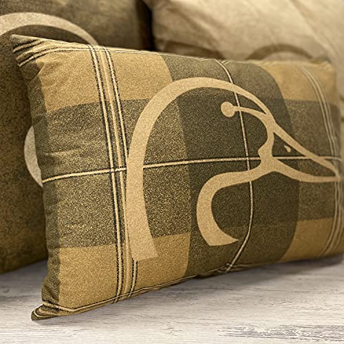 Boston Linen Company Ducks Unlimited DU Plaid Polycotton Oblong Pillow - Throw Pillow for Couch & Bed - Soft & Comfortable Duck Pillow - Indoor/Outdoor Decorative Pillow - Brown (14 x 20)