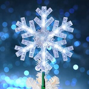 dazzle bright snowflake christmas tree topper, 9 inch christmas tree topper ornament with 15 white led lights, lighted tree topper christmas decorations for xmas indoor holiday decor