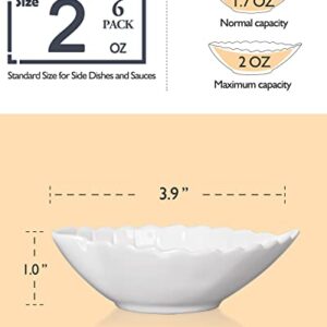 Dizada 6 Pack Ceramic Dip Bowls Leaf Shape,White Porcelain Dipping Soy Sauce Dish Condiments Small bowls Perfect for BBQ sauce,Tomato Sauce,honey mustard and soy sauce (B)