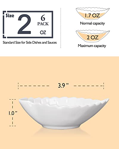 Dizada 6 Pack Ceramic Dip Bowls Leaf Shape,White Porcelain Dipping Soy Sauce Dish Condiments Small bowls Perfect for BBQ sauce,Tomato Sauce,honey mustard and soy sauce (B)