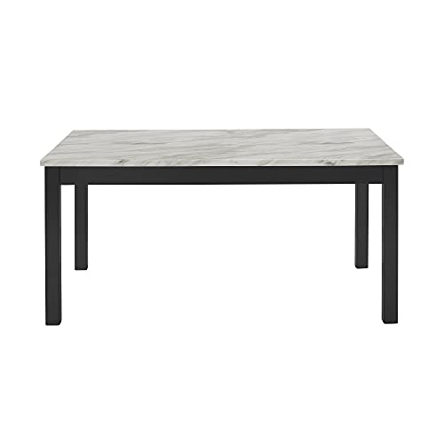 New Classic FURNITURE Celeste Dining Table for 6 with Heat Resistant Faux Marble, 64-Inch, Black Base with White & Gray top