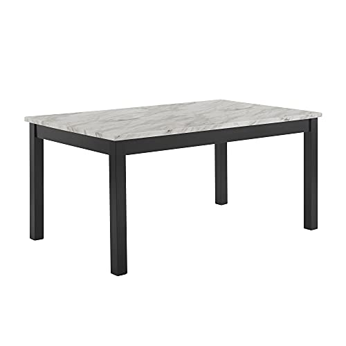 New Classic FURNITURE Celeste Dining Table for 6 with Heat Resistant Faux Marble, 64-Inch, Black Base with White & Gray top