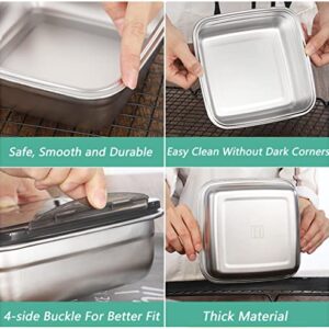 Stainless Steel Food Storage Container with Lids 3pcs set Leak-Proof Large Durable Bento salad container , Lunch Box, For Kimchi, Fruit and Salad -Home family, Picnic, Camping (Black Rectaugular)