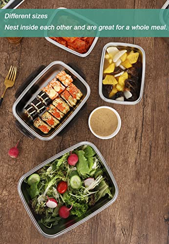 Stainless Steel Food Storage Container with Lids 3pcs set Leak-Proof Large Durable Bento salad container , Lunch Box, For Kimchi, Fruit and Salad -Home family, Picnic, Camping (Black Rectaugular)