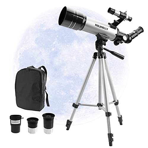 MOLIMOLLY 70mm Aperture 400mm AZ Mount Astronomical Refractor Telescopes for Adults and Kids Fully Multi-Coated Optics Astronomy Refractor Telescope with Tripod Smartphone Adapter Backpack