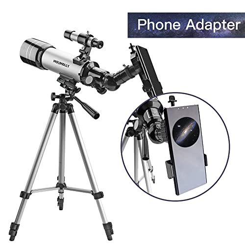 MOLIMOLLY 70mm Aperture 400mm AZ Mount Astronomical Refractor Telescopes for Adults and Kids Fully Multi-Coated Optics Astronomy Refractor Telescope with Tripod Smartphone Adapter Backpack