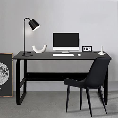 MASAKA B&W 55" Computer Desk for Work, Study Desk for Home Office in Your Bedroom, Simple Desks for Writing with Home Study Work, Rustic Black Table 55” with Laptop Station Desktop