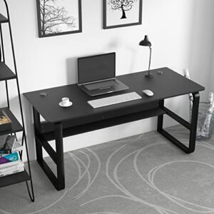 MASAKA B&W 55" Computer Desk for Work, Study Desk for Home Office in Your Bedroom, Simple Desks for Writing with Home Study Work, Rustic Black Table 55” with Laptop Station Desktop