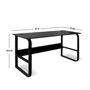 MASAKA B&W 55" Computer Desk for Work, Study Desk for Home Office in Your Bedroom, Simple Desks for Writing with Home Study Work, Rustic Black Table 55” with Laptop Station Desktop