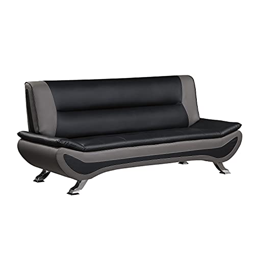 Lexicon Arques Two Tone Faux Leather Living Room Sofa, 77.5" W, Black and Gray