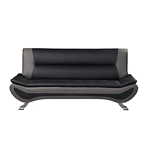 Lexicon Arques Two Tone Faux Leather Living Room Sofa, 77.5" W, Black and Gray