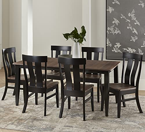 Carol's Inspirations 7 Piece Solid Wood Dining Room Set | Extendable Kitchen Table with Leaf and 6 Chairs Brown Black Rustic Rectangle Eased Edge Distressing Made in USA, &