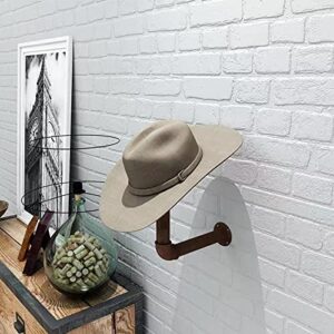 Cowboy Hat Rack -2 Pack Metal Pipe & Brown Wood Wall-Mounted Hat & Wig Holder, Helmet Holder,for Coats, Hats, Caps… (2 Black)