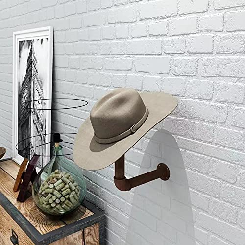 Cowboy Hat Rack -2 Pack Metal Pipe & Brown Wood Wall-Mounted Hat & Wig Holder, Helmet Holder,for Coats, Hats, Caps… (2 Black)