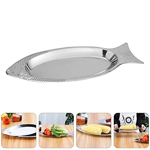 DOITOOL Fish Serving Platter Fish Shaped Plate Stainless Steel Fish Dish Metal Food Serving Trays for Meat Appetizers Dessert Fish